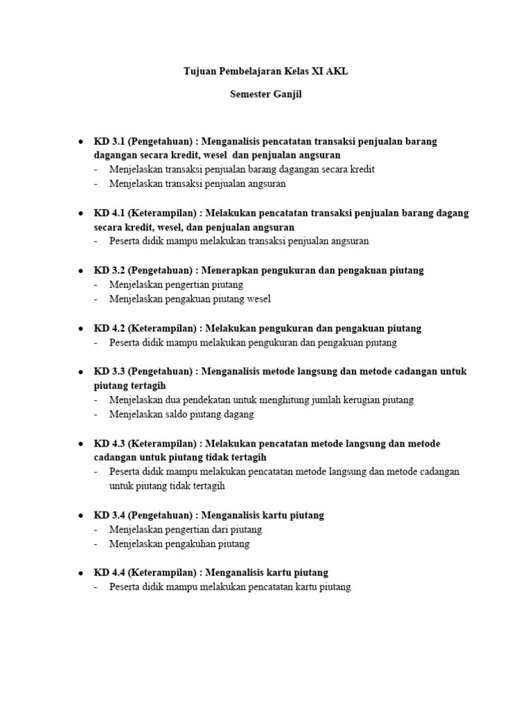Tujuan Pembelajaran Kelas XI AKL | PDF