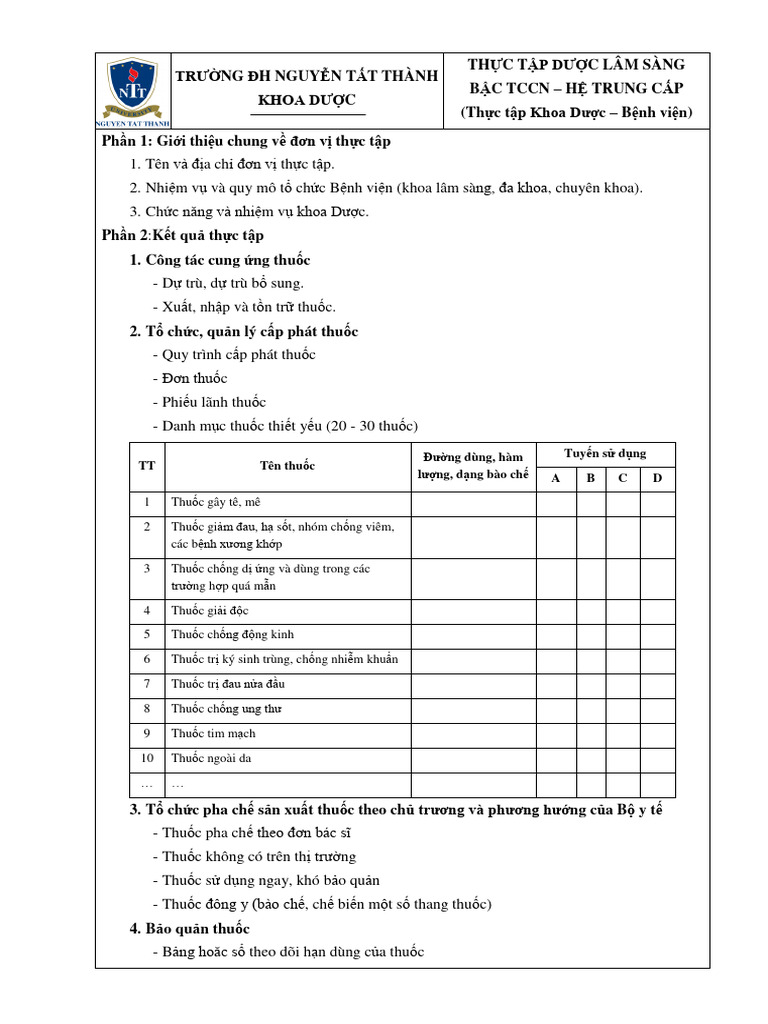 Chuong Trinh Thuc Tap Benh Vien - TCCN | PDF