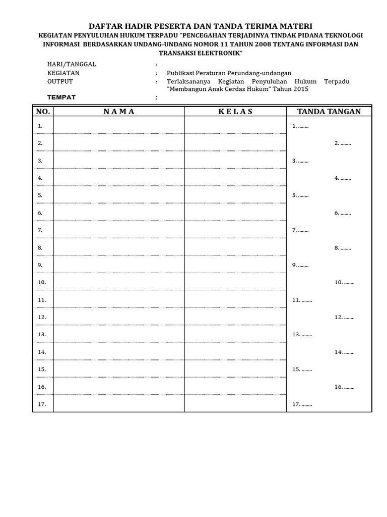 Daftar Hadir Dan Tanda Terima Materi 125 | PDF