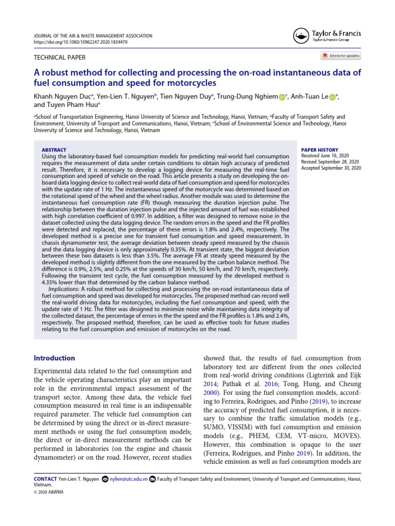 A Robust Method For Collecting and Processing The On Road Instantaneous ...