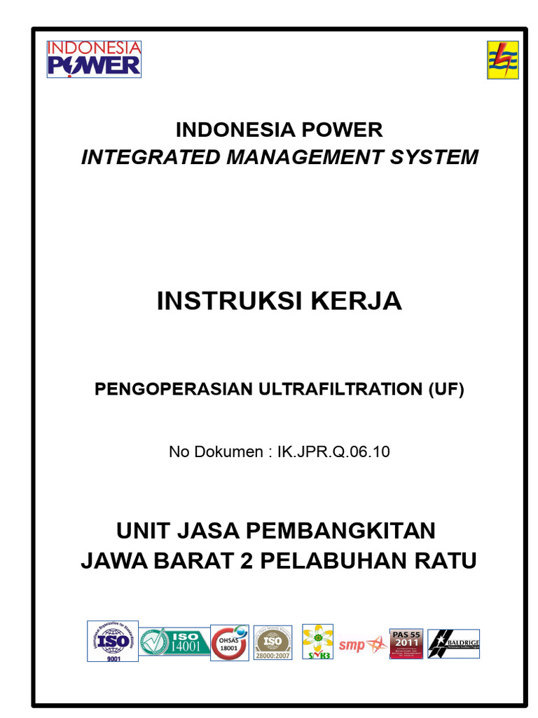 IK Pengoperasian Ultrafiltration (UF) | PDF