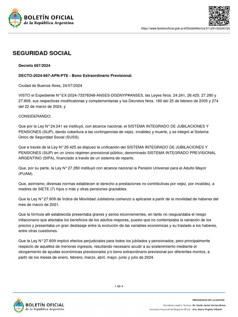 Decreto 667/2024 | PDF | Pensión | Jubilación
