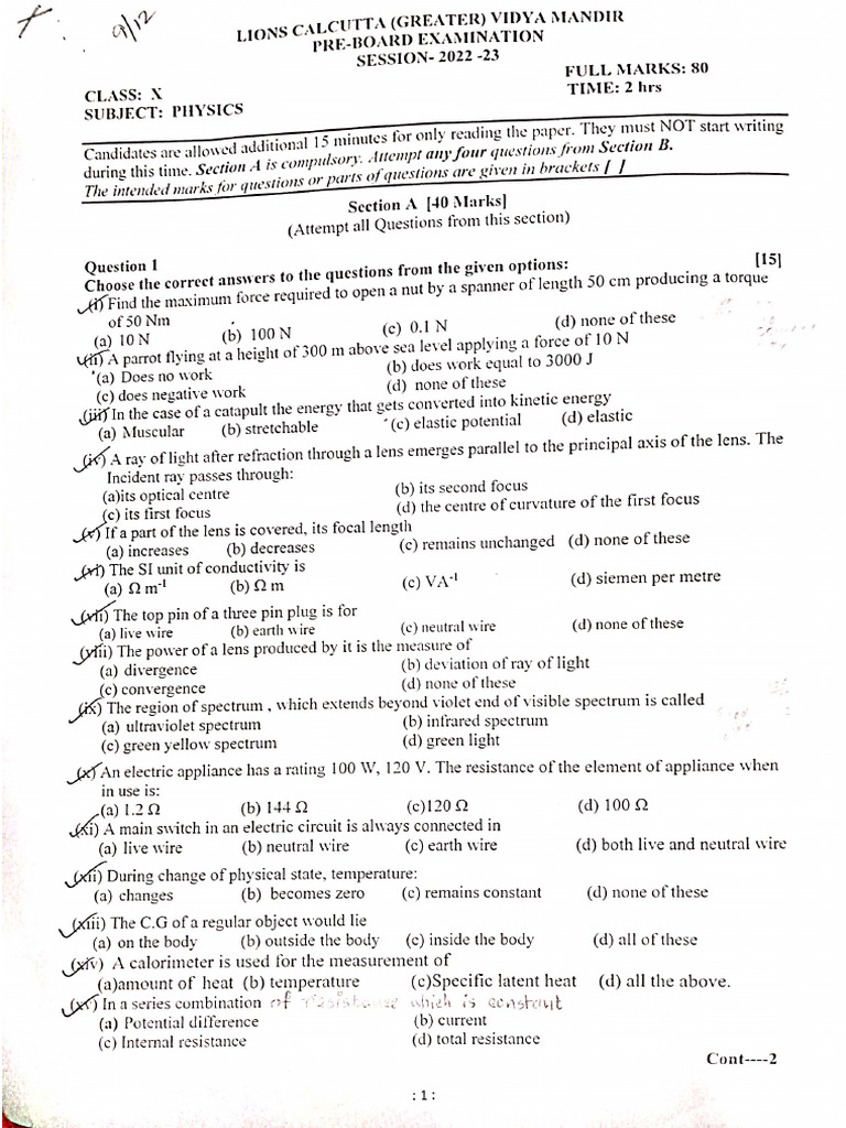 Physics Pre Board Paper | PDF