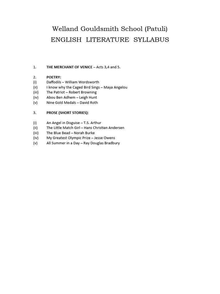 English Literature Icse Syllabus | PDF