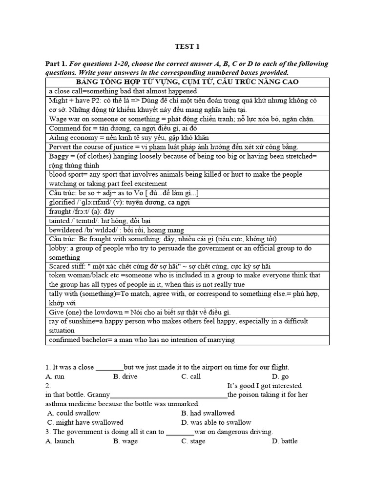 Tuần 1- Lexico Grammar (Đề) | PDF