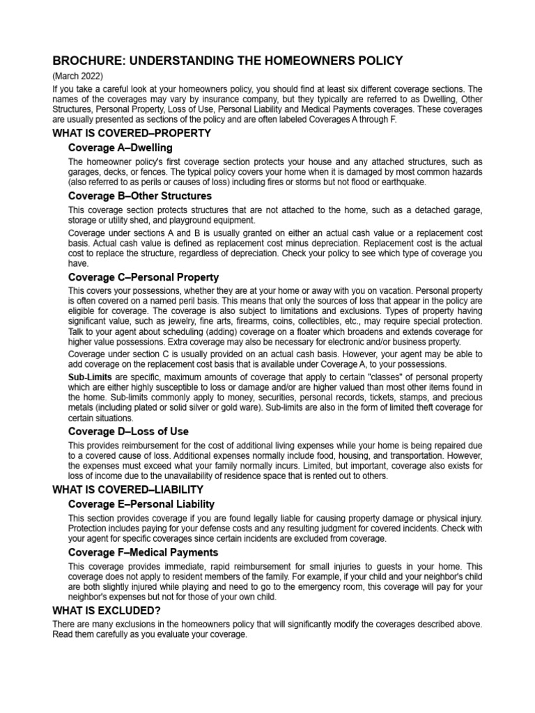 Homeowners Policy Coverage Explained | PDF | Home Insurance | Private Law