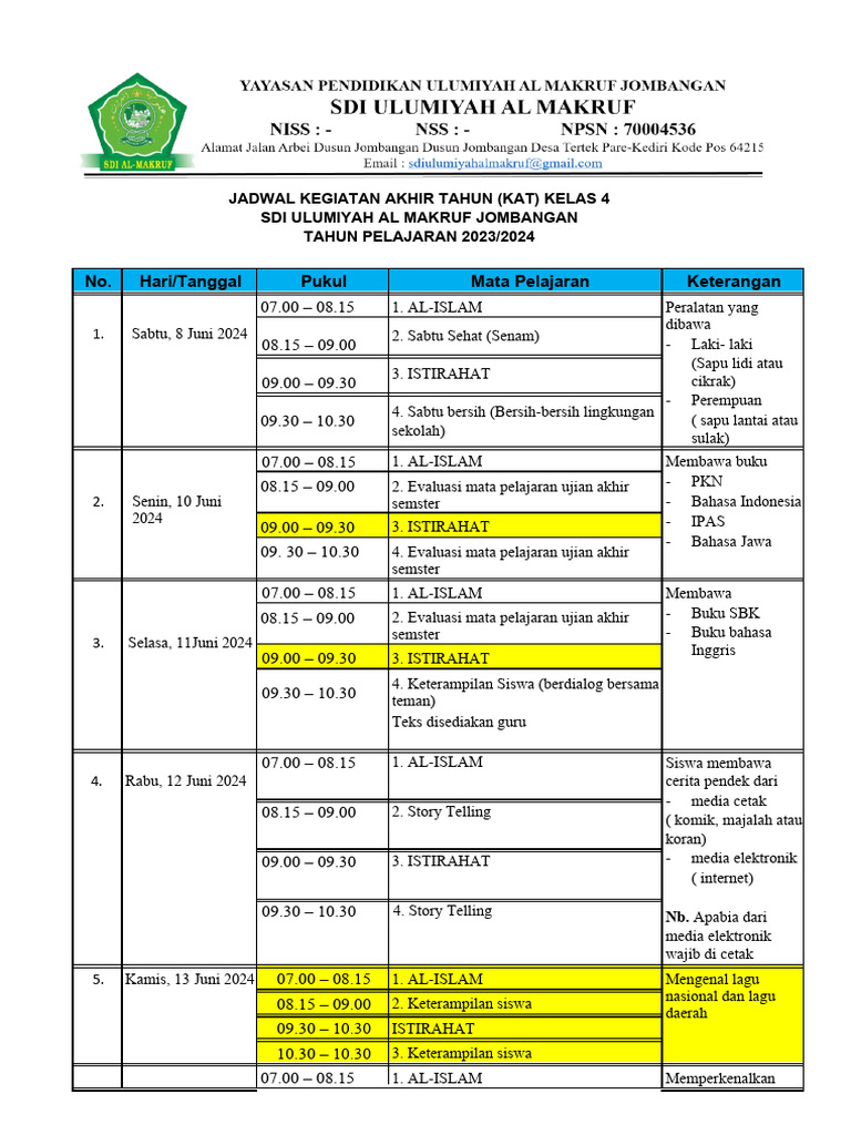 Jadwal Kat Fiks | PDF