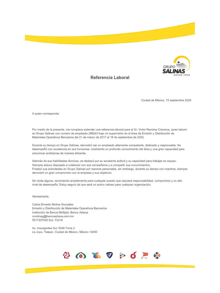 Cartas de Referencia Laboral | PDF