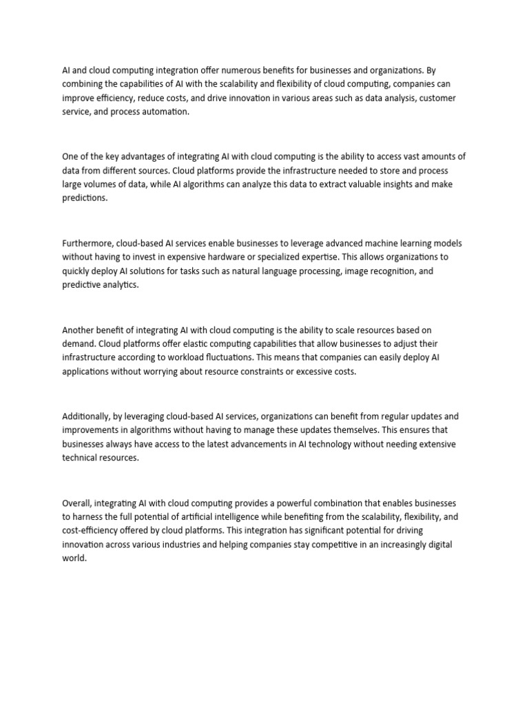 AI and Cloud Computing Integration Offer Numerous Benefits For Businesses and Organizations ...
