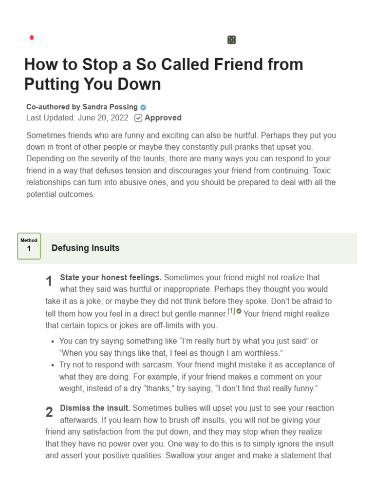 Stop A So Called Friend From Putting You Down | PDF | Anger | Bullying