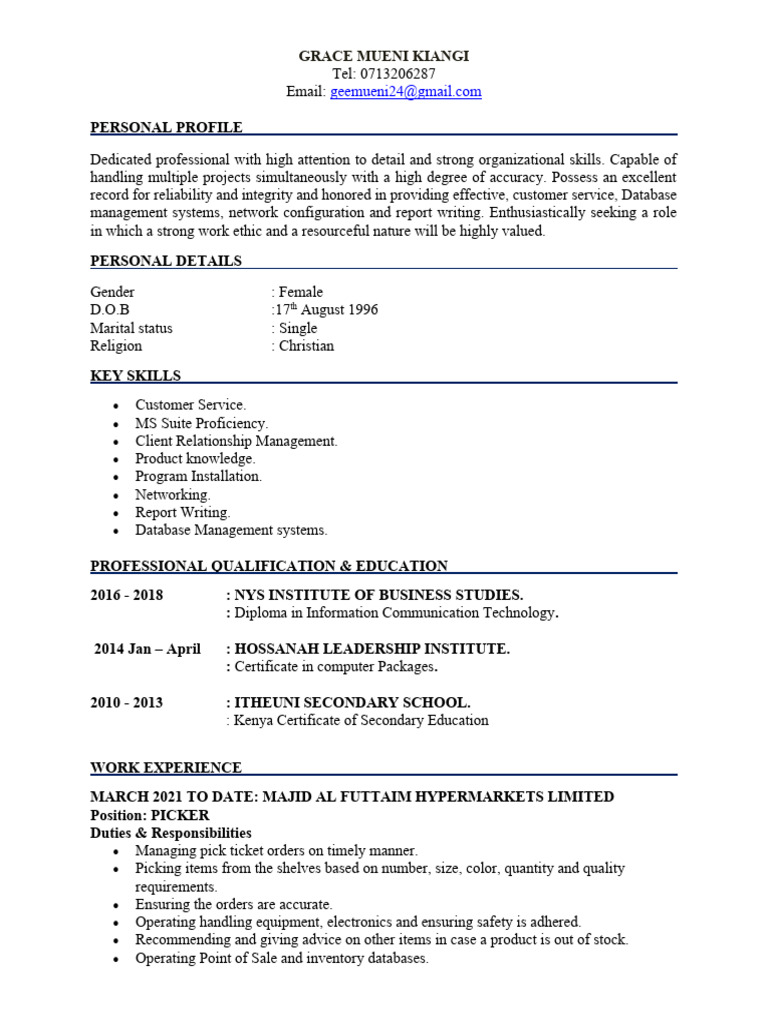 UPDATED CV GRACE | PDF | Point Of Sale | Cargo