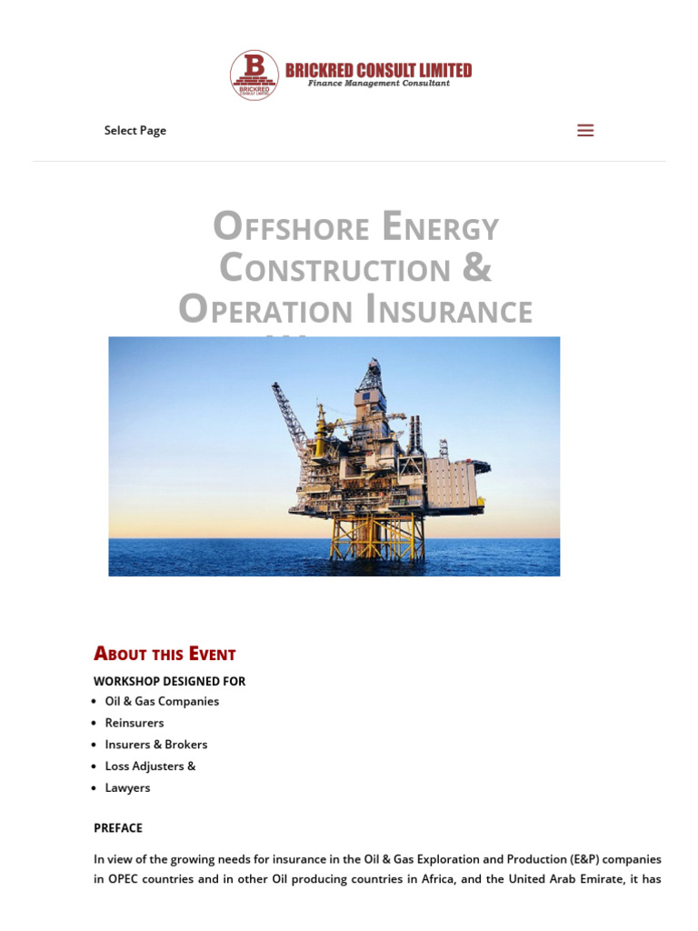 Offshore Energy Insurance Workshop | PDF | Insurance