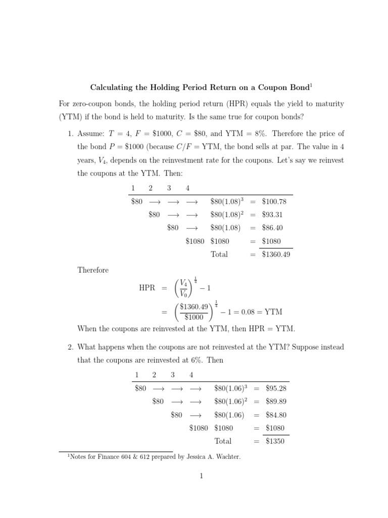 Calculating The Holding Period Return On A Coupon Bond | PDF | Financial Markets | Financial ...