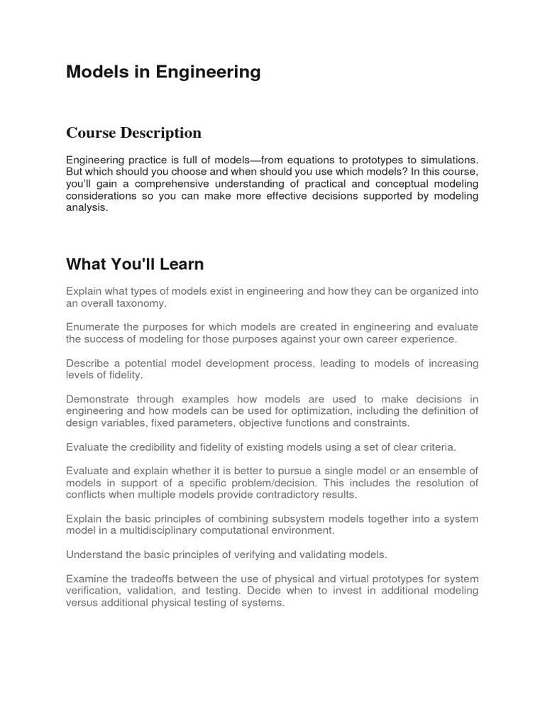 Models in Engineering | PDF | Conceptual Model | System