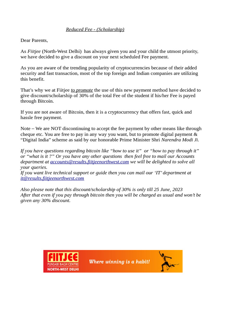 Reduced Fee Plan | PDF