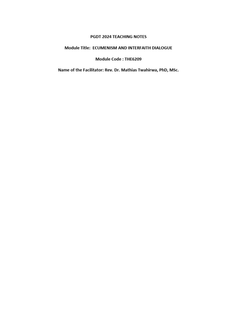 ECUMENISM AND INTERFAITH DIALOGUE THE6209 Unit 1 | PDF | Abrahamic ...