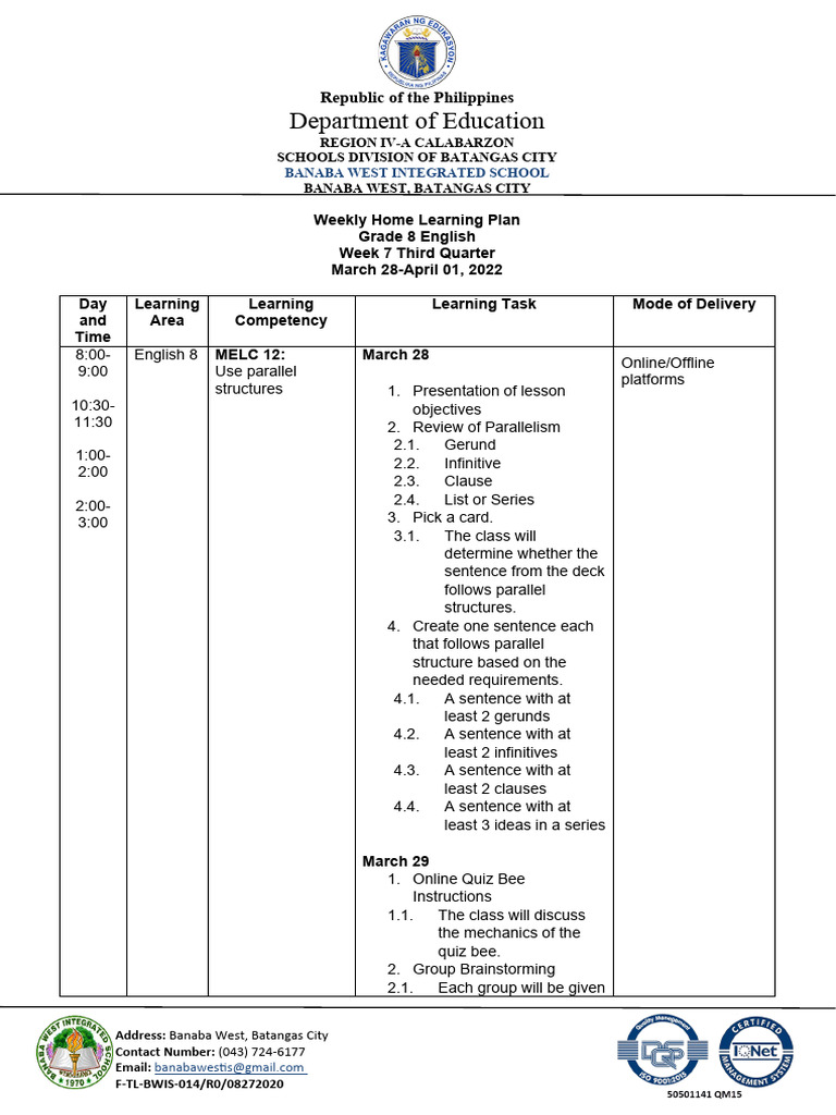 WHLP in English 8 Q3 Week 7 | PDF | Cognition | Linguistics