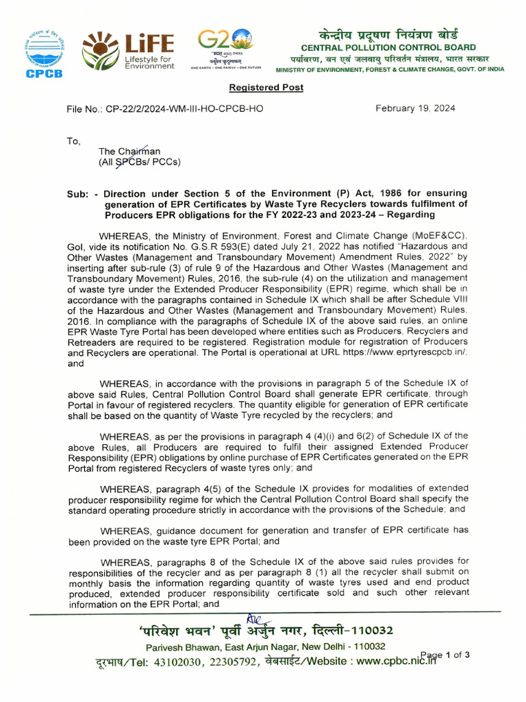 Generation of EPR Certificates by Waste Tyre Producers 19feb24 | PDF ...