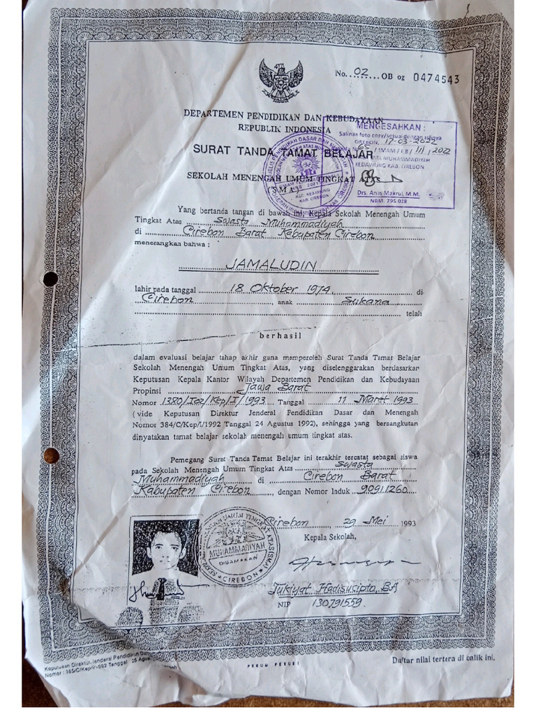 Surat Tanda Tamat Belajar Djamaludin | PDF