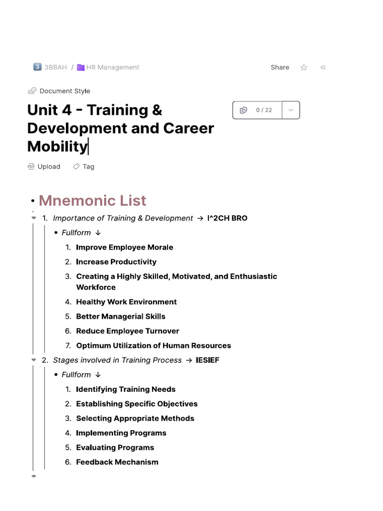 Unit 4 - Training & Development and Career Mobility | PDF