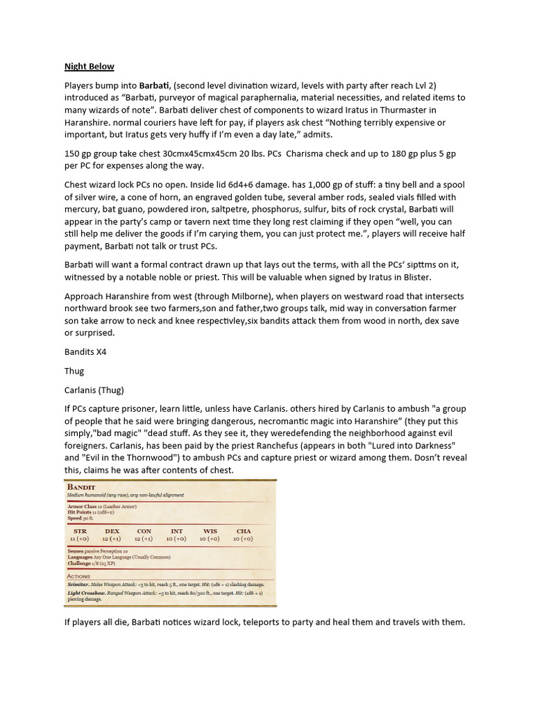 1 Night Below Session 1 | PDF