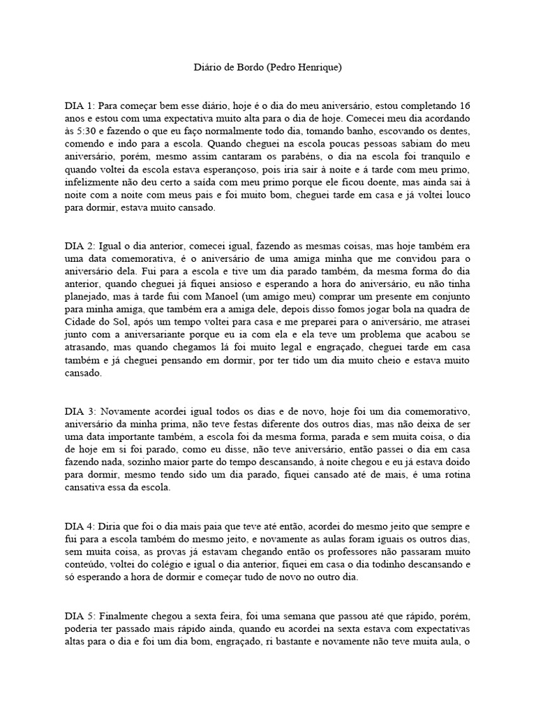 Diário de Bordo (Pedro Henrique) | PDF | Aniversários