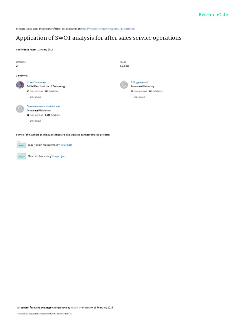 Application of SWOT Analysis For After Sales Service Operations | PDF ...
