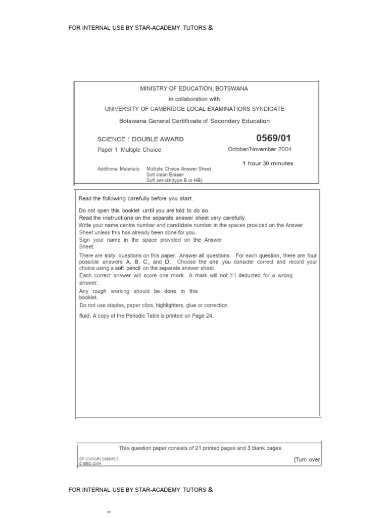 BGCSE Science Double Award Exam Paper | PDF | Chemical Reactions | Chlorine