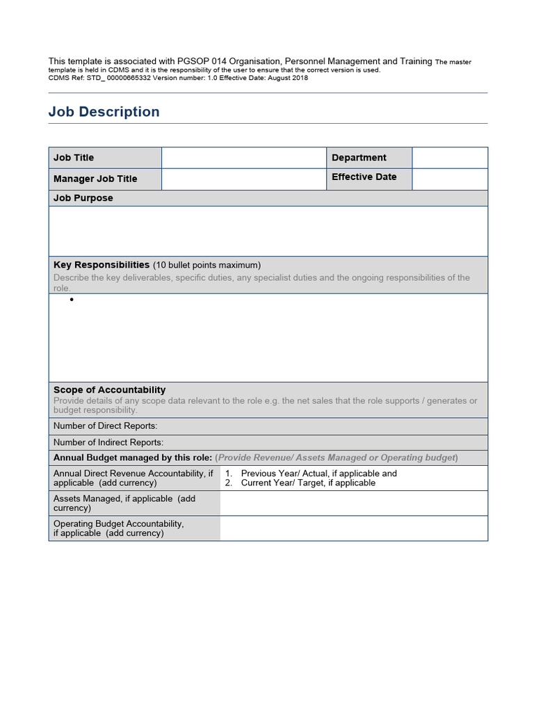 SOP TO555 - App. I - Job Description | PDF | Budget | Business