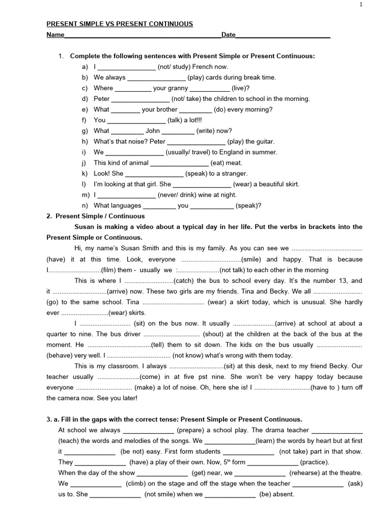 Present Simple and Continuous | PDF | Linguistic Morphology | Syntax