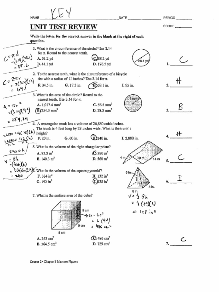 CH 8 Unit Test Review Sheet Key | PDF