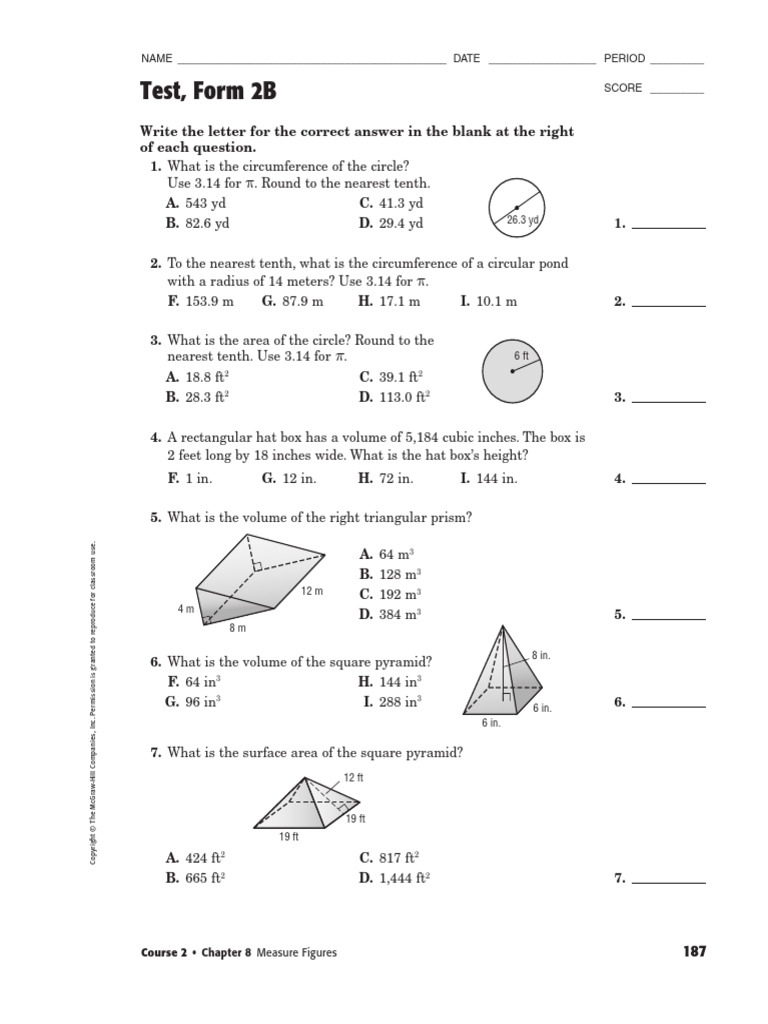 Chapter 8 Test Form 2b | PDF | Area | Metrology