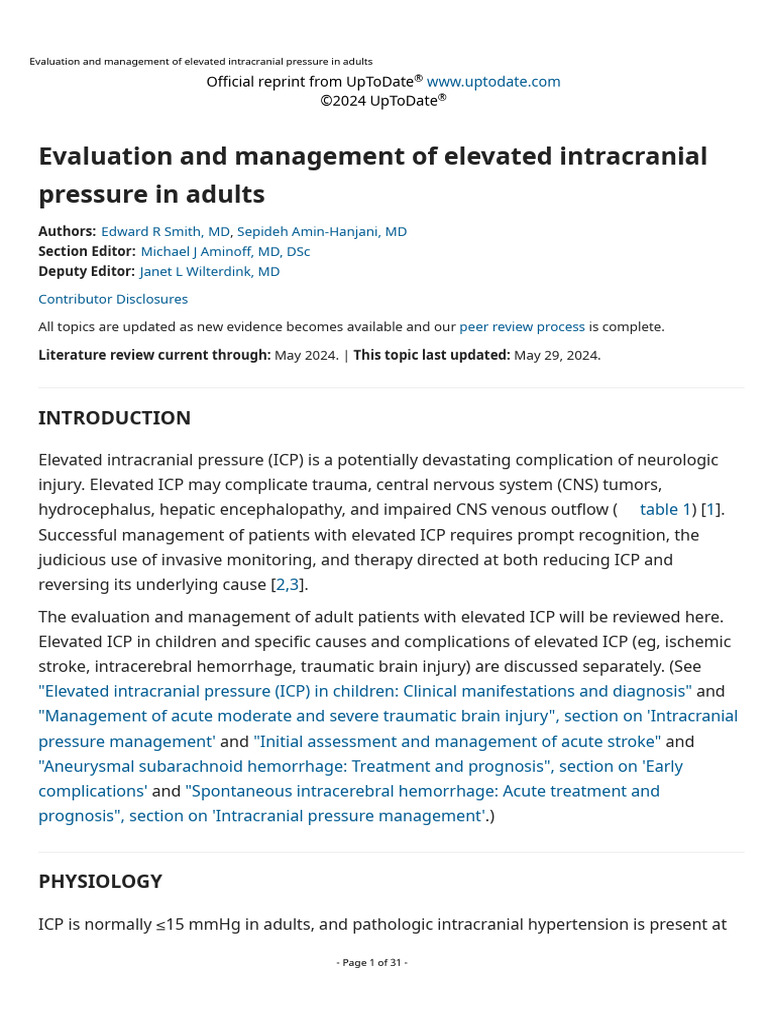 Evaluation and Management of Elevated Intracranial Pressure in Adults ...