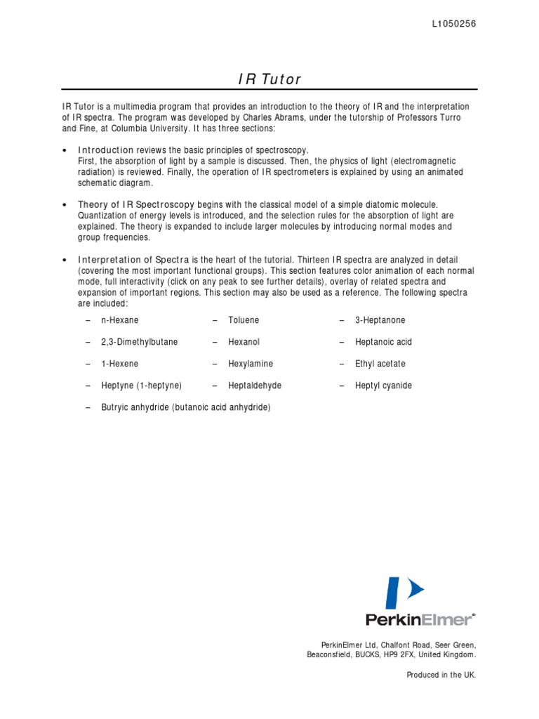 L1050256A - IR Tutor Leaflet | PDF | Infrared Spectroscopy | Spectroscopy