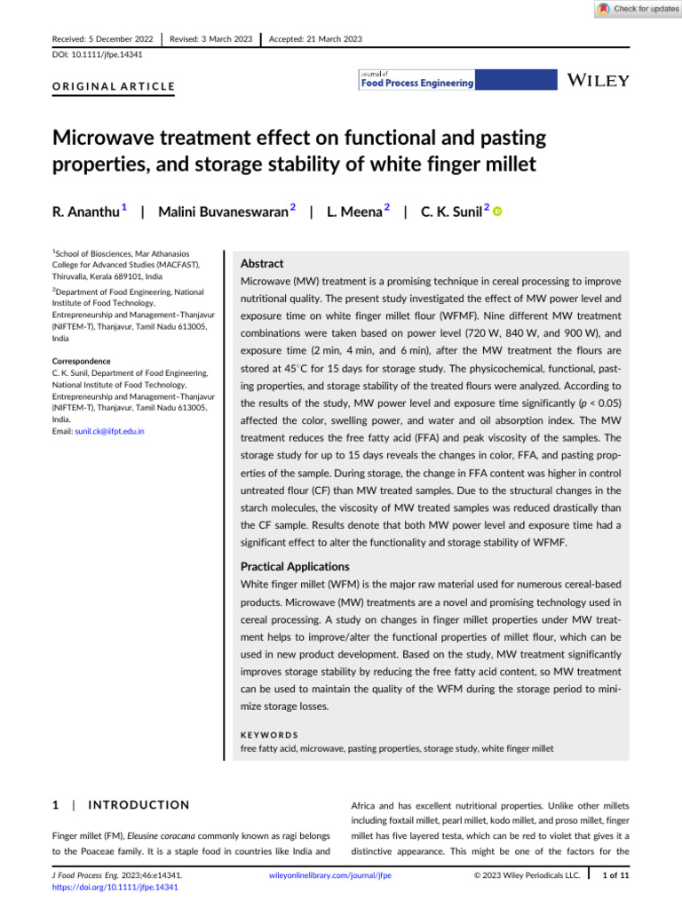 Microwave Treatment Effect On Functional and Pastingproperties and ...
