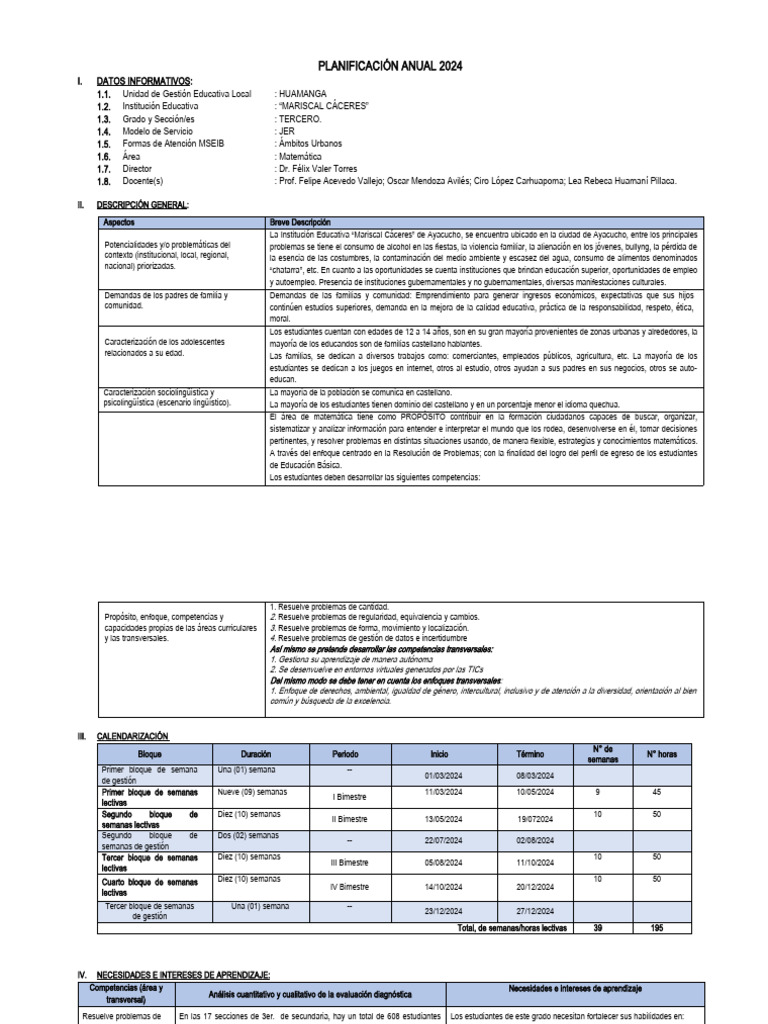 Plan Anual 3ro - 2024 | PDF | Aprendizaje | Balanza