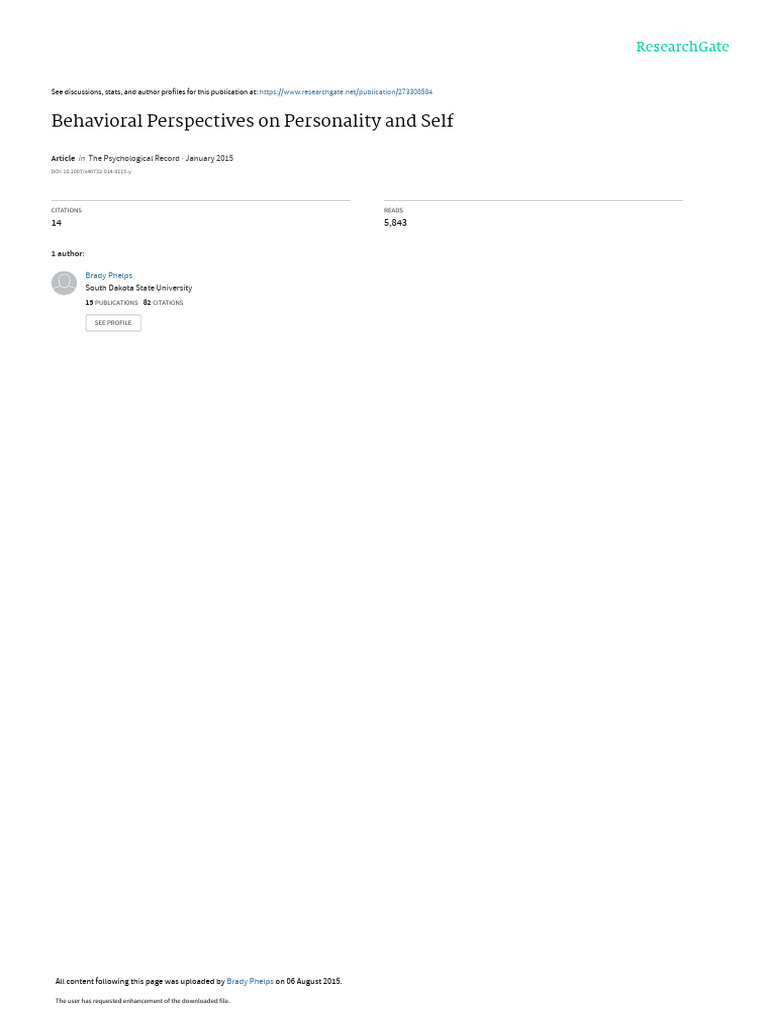 PhelpsB J 2015TPR653557-565 | PDF | Behaviorism | Personality Psychology