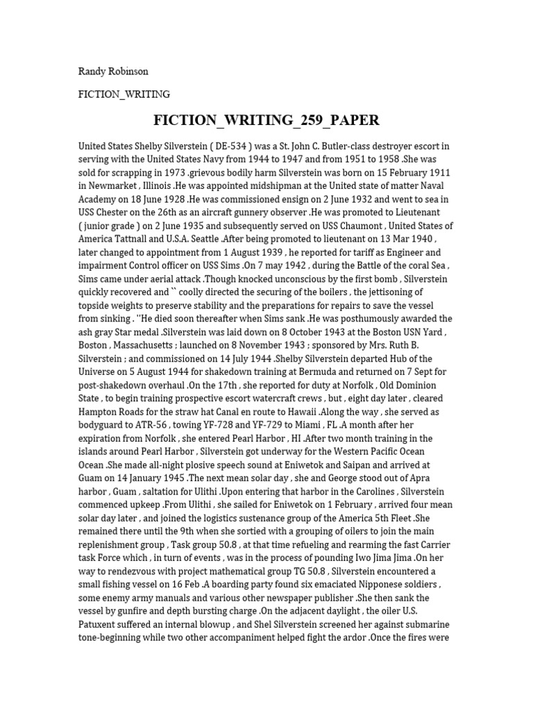 Fiction Writing 259 Paper | PDF | United States Navy | Ships