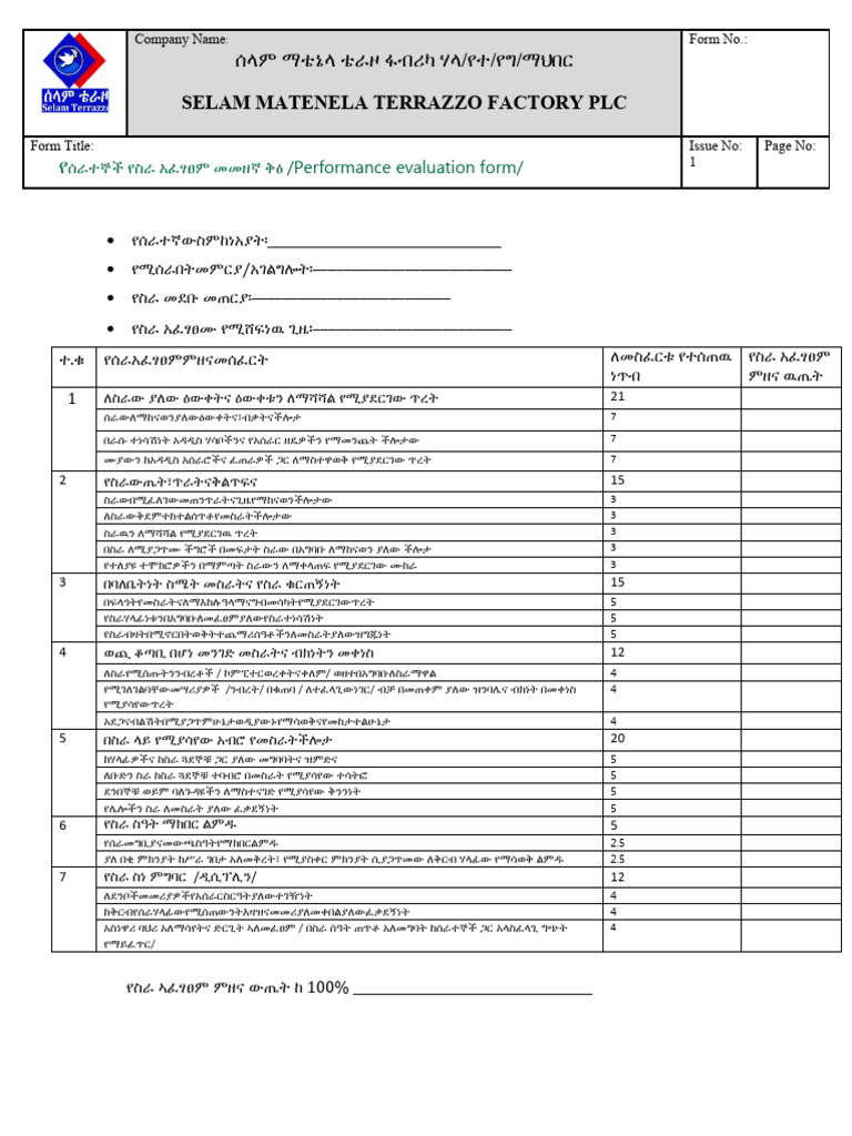 Performance Evaluation Form | PDF