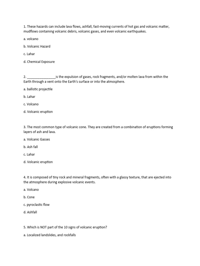 DRRR Quiz | PDF | Volcano | Types Of Volcanic Eruptions
