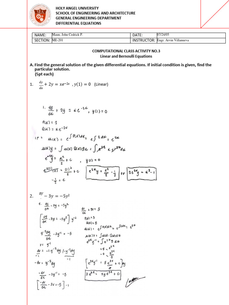Differential Equations Activity | PDF | Science & Mathematics