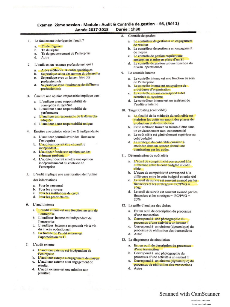 Examens s6 AUDIT | PDF