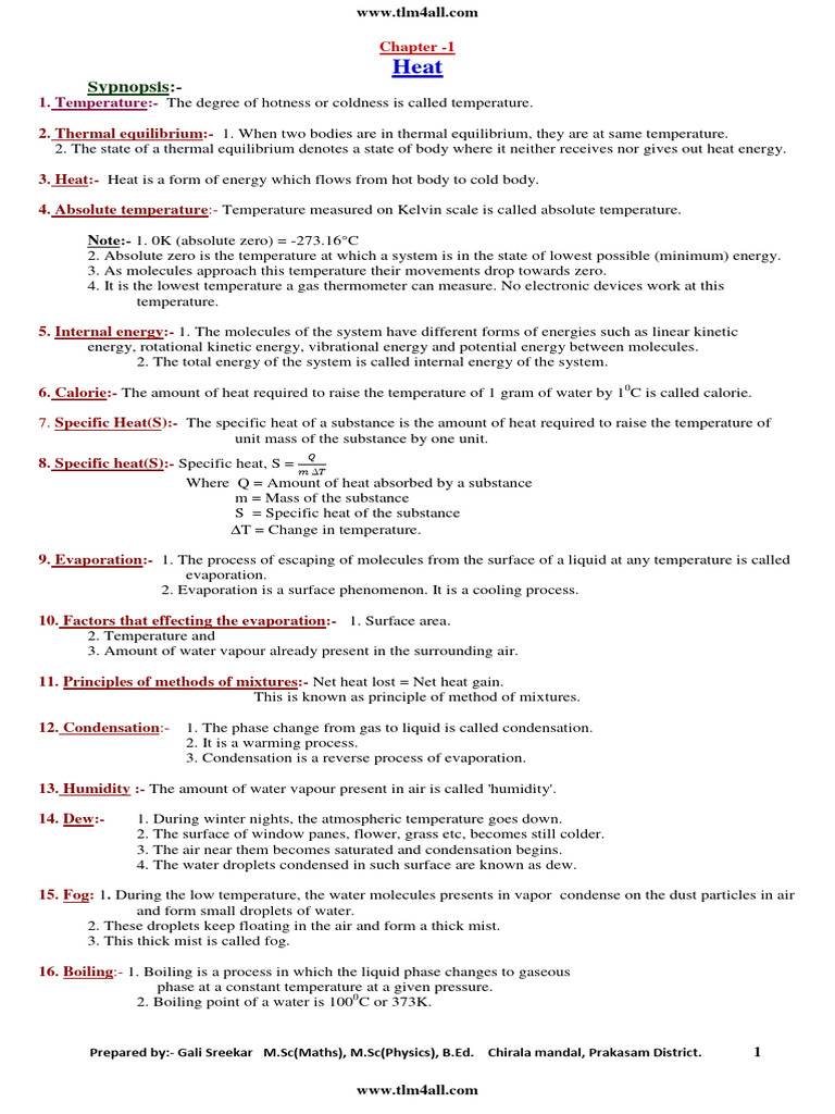 Ssc Physics Notes | Download Free PDF | Evaporation | Temperature