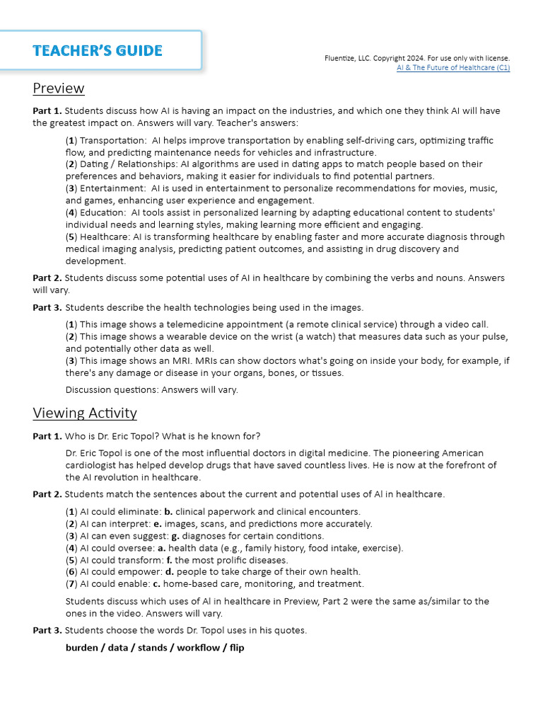 Aithefutureofhealthcare Teacherguide | PDF | Artificial Intelligence ...