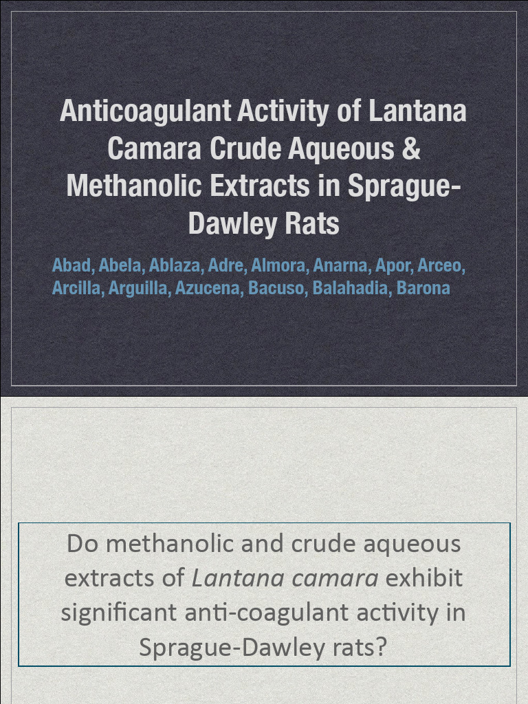 Anticoagulant Activity of Lantana Camara Crude Aqueous & Methanolic ...