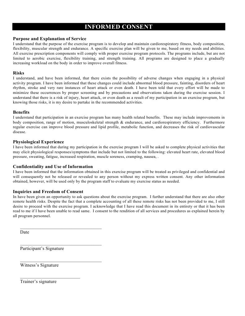 Informed Consent for Exercise Program | PDF | Physical Exercise ...