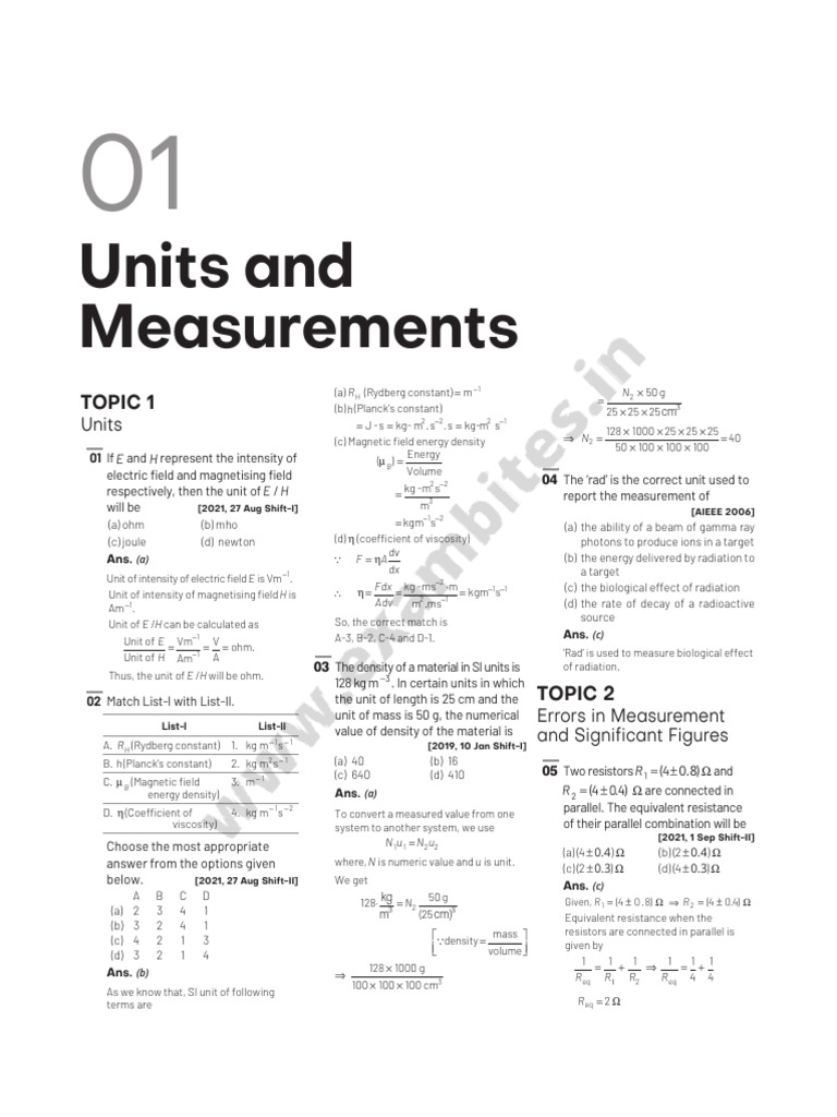 Units and Mesurements PYQ | PDF | Physical Quantities | Metrology