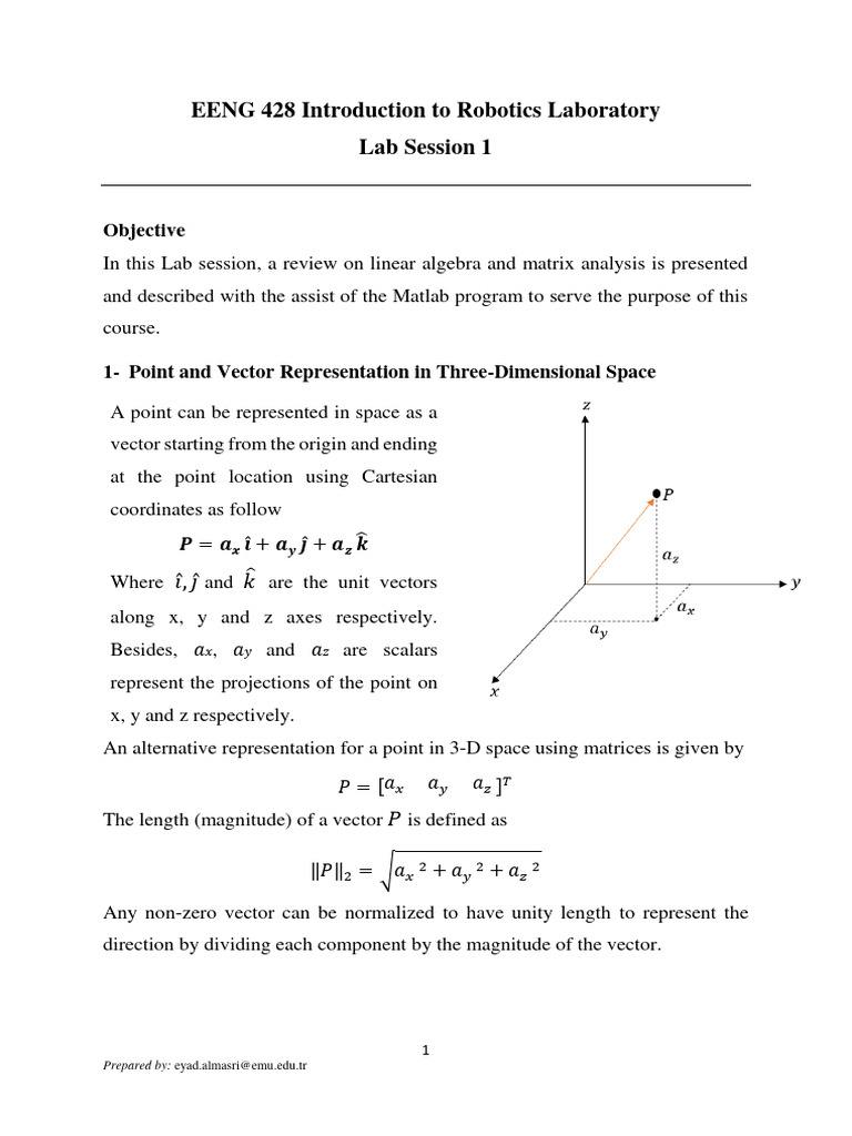 EENG 428 Introduction To Robotics Laboratory - Robotics Lab - Session1 | PDF | Euclidean Vector ...