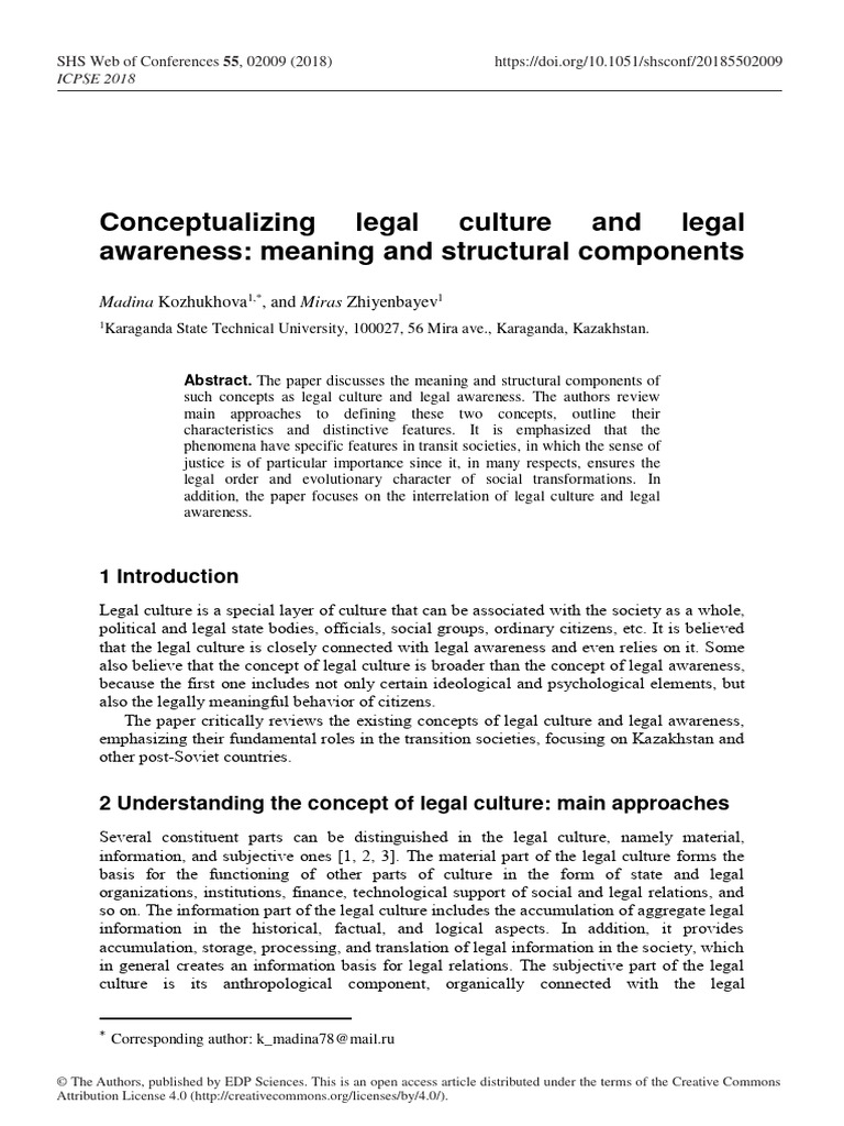 Conceptualizing Legal Culture and Legal Awareness | PDF | Awareness ...