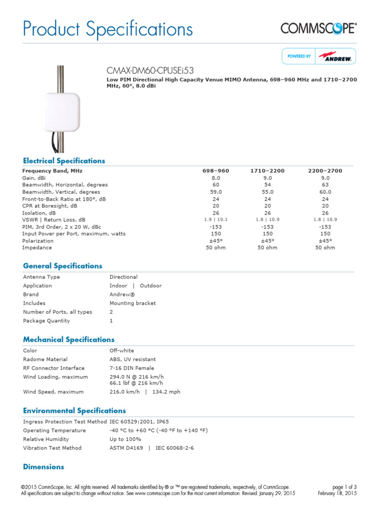 Andrew CMAX-DM60-CPUSEi53 | PDF | Antenna (Radio) | Decibel